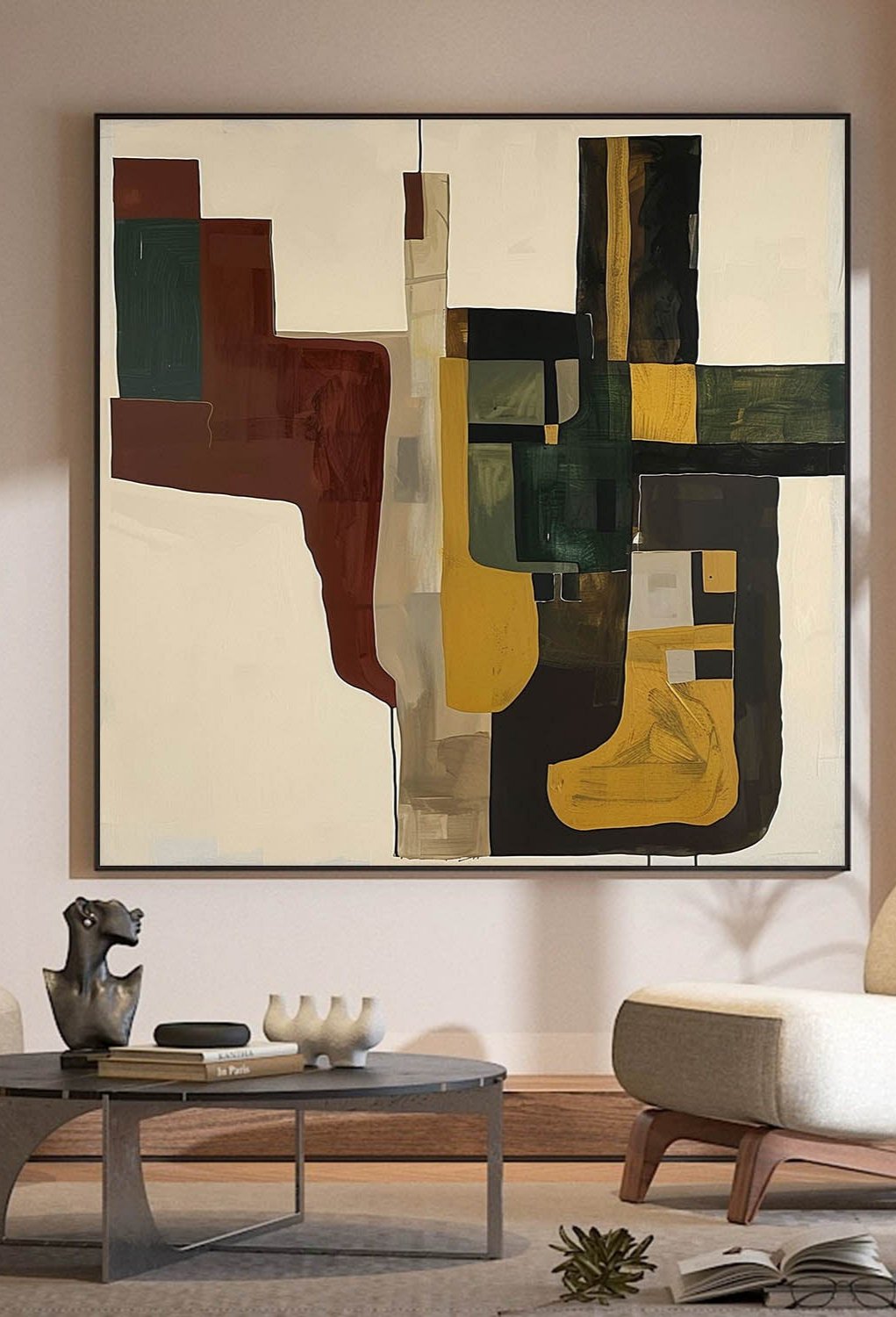 Large Retro Abstract Art Original Stretched Canvas Print Minimalist ...