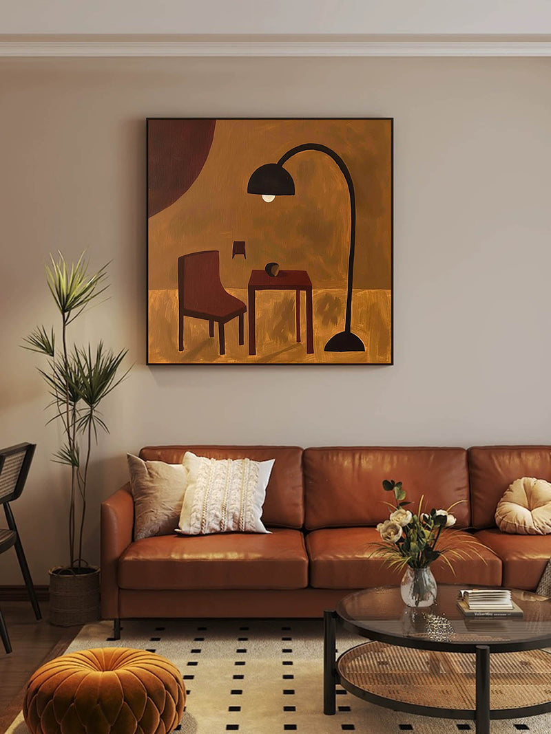 Retro Minimalist Abstract Painting Original Vintage Brown Wall Art Mid ...