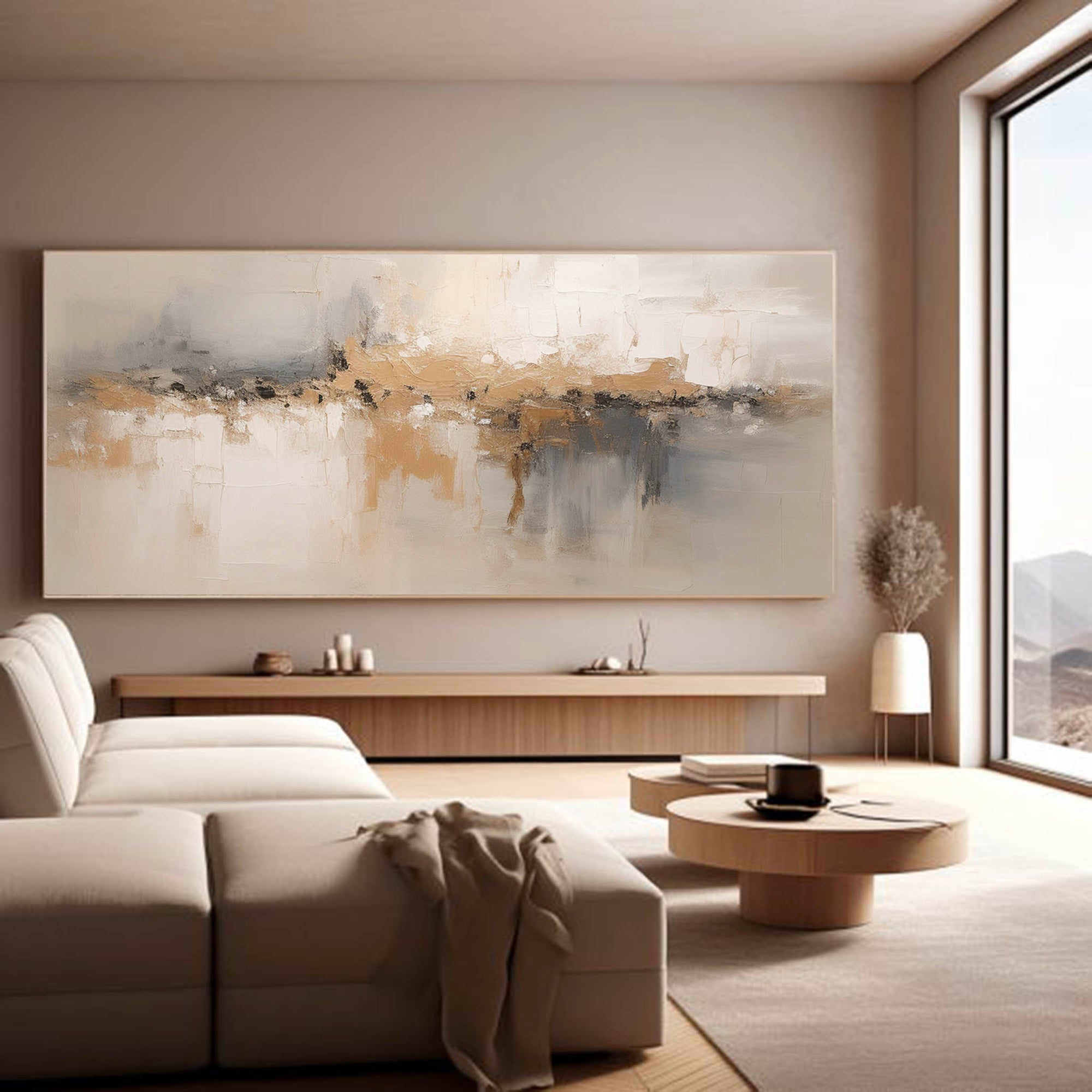 Minimalist Beige Abstract Wall Art Modern Beige Texture Painting Nordic ...