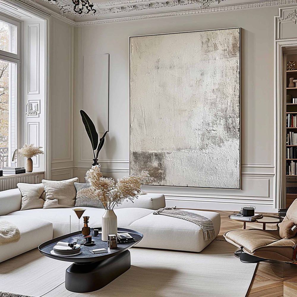 Minimalist White Abstract Painting Large White And Beige Wall Art ...