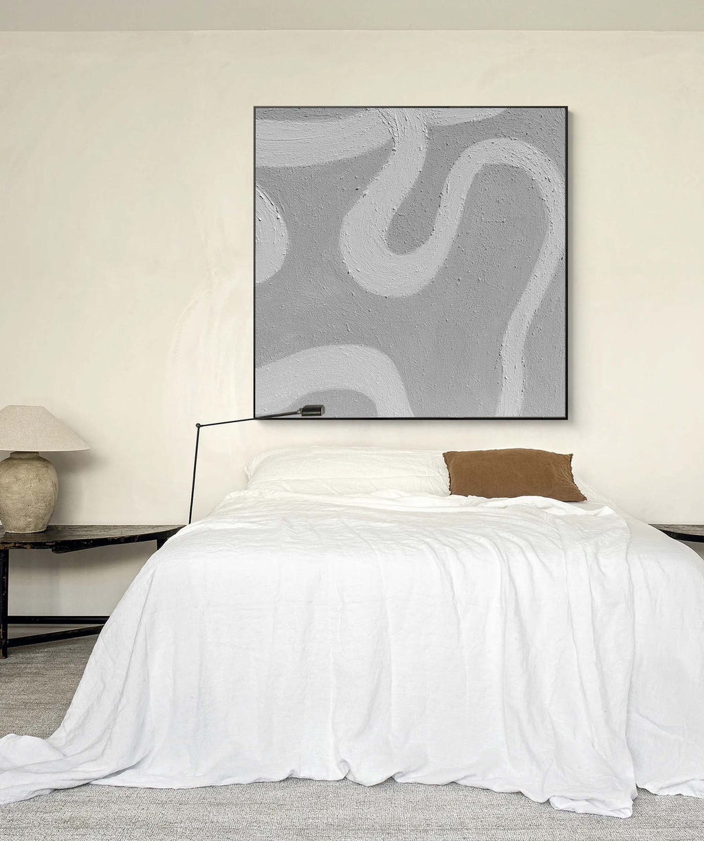 Grey And White Minimalist Line Wall Art Framed Square Canvas Simple ...
