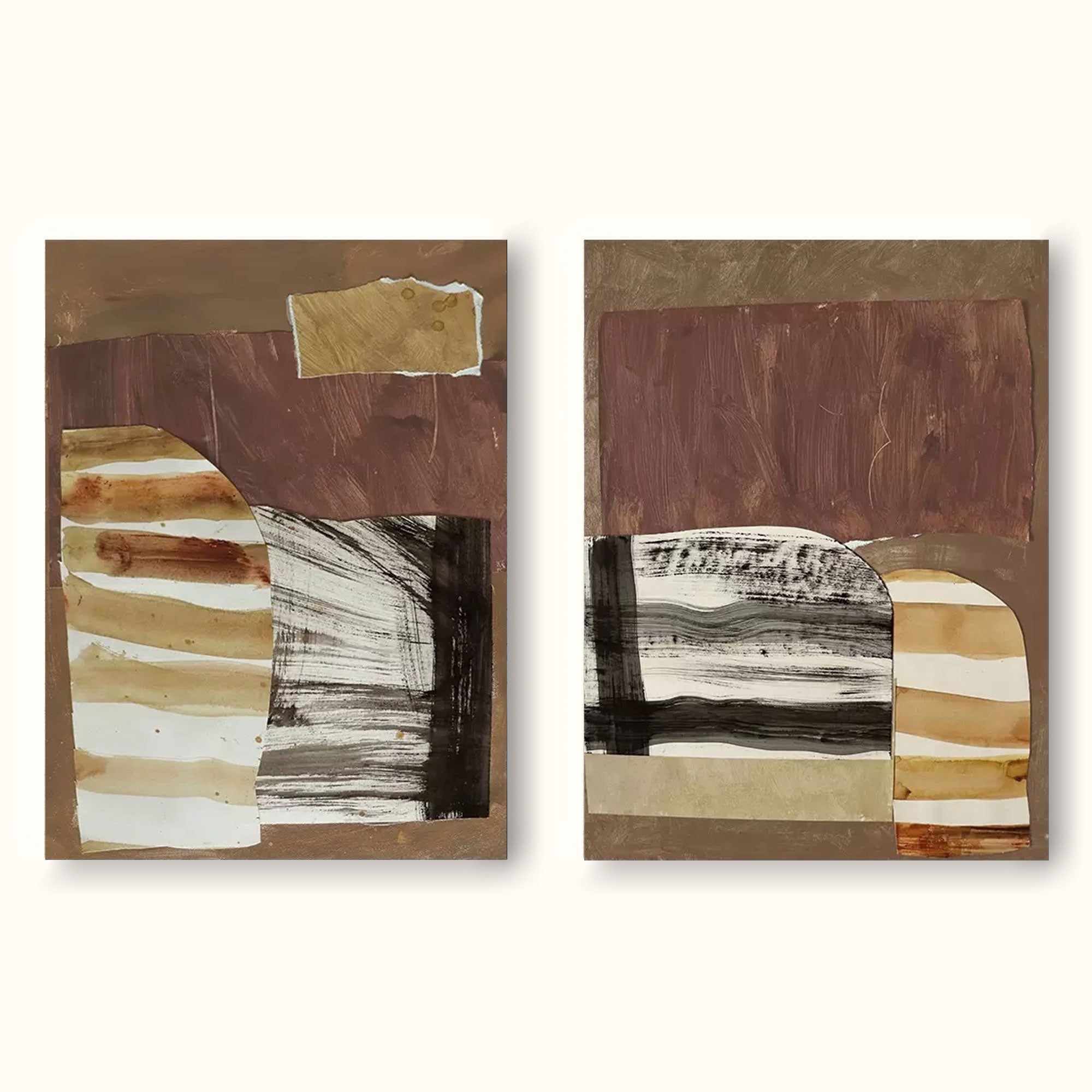 2 Piece Abstract Minimalist Painting Framed Set Of 2 Brown Minimalist ...