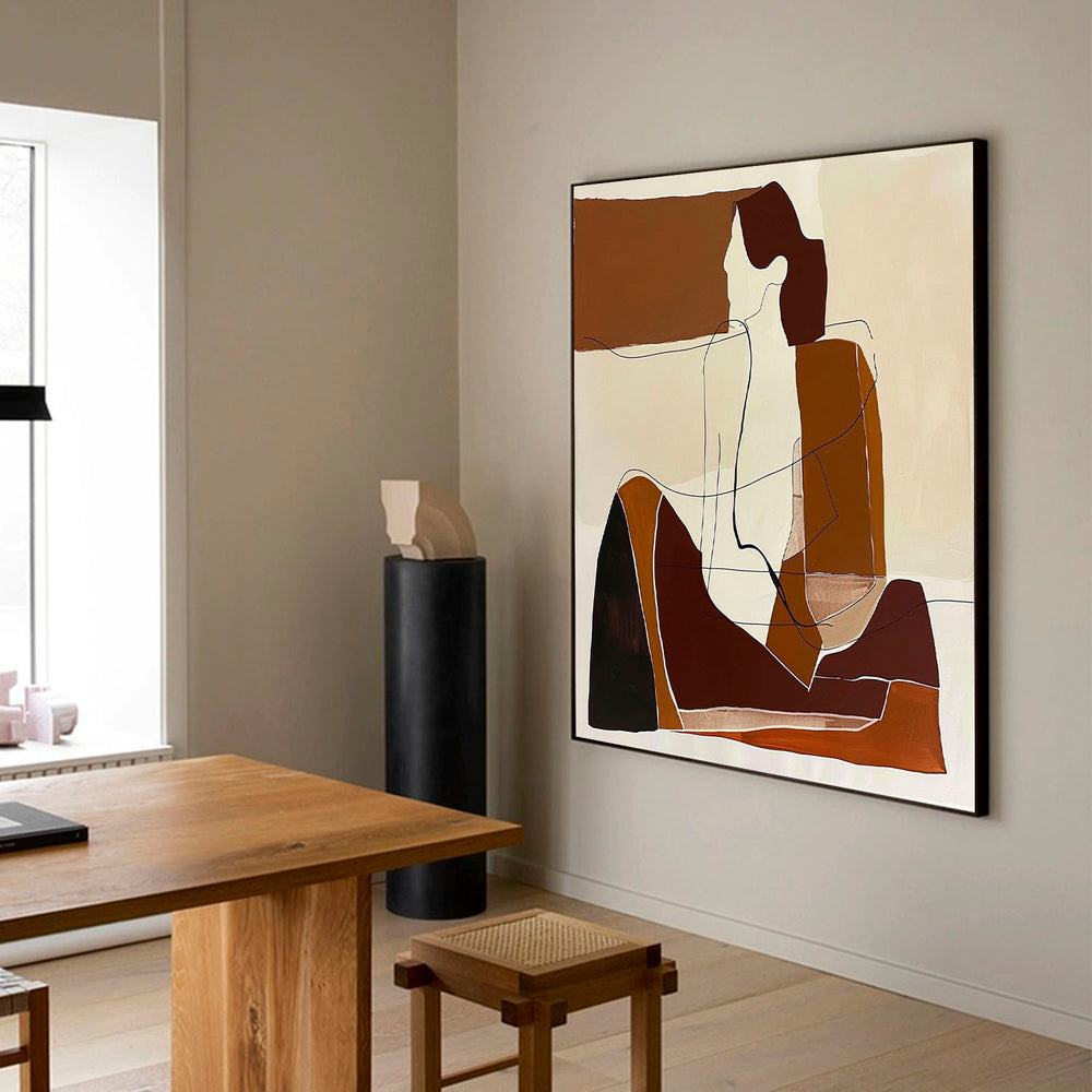 Vintage Minimalist Art Vintage Human Art Large Beige And Brown Abstract ...