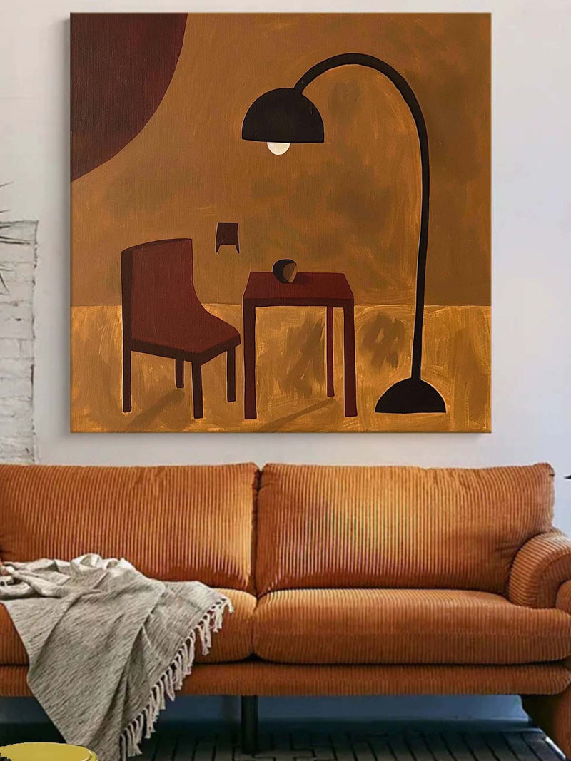 Retro Minimalist Abstract Painting Original Vintage Brown Wall Art Mid ...