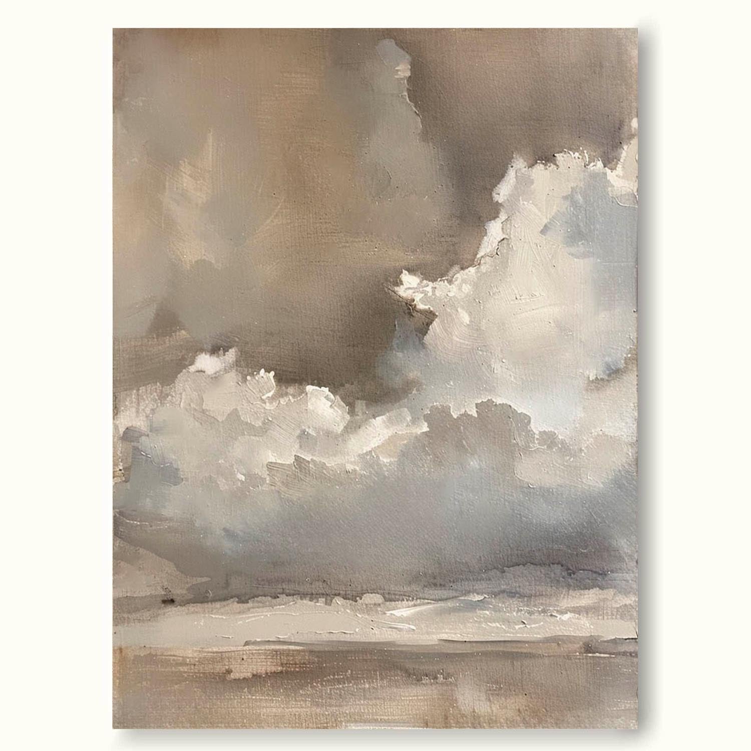 Vintage Beige And Brown Cloud Wall Art Cloudy Sky Oil Painting Vintage ...