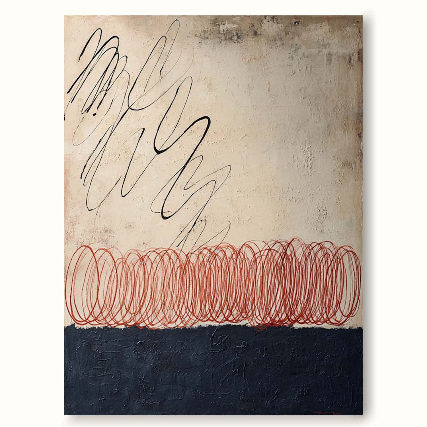Large Minimalist Beige Abstract Line Painting Original Beige Line ...