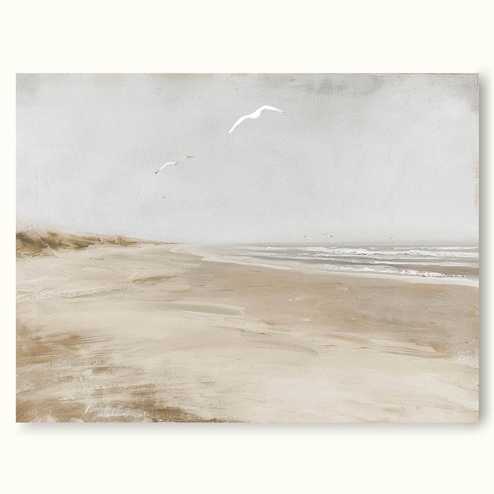 Vintage Beach Scene seagulls Painting Vintage Coastal Seaside Painting ...