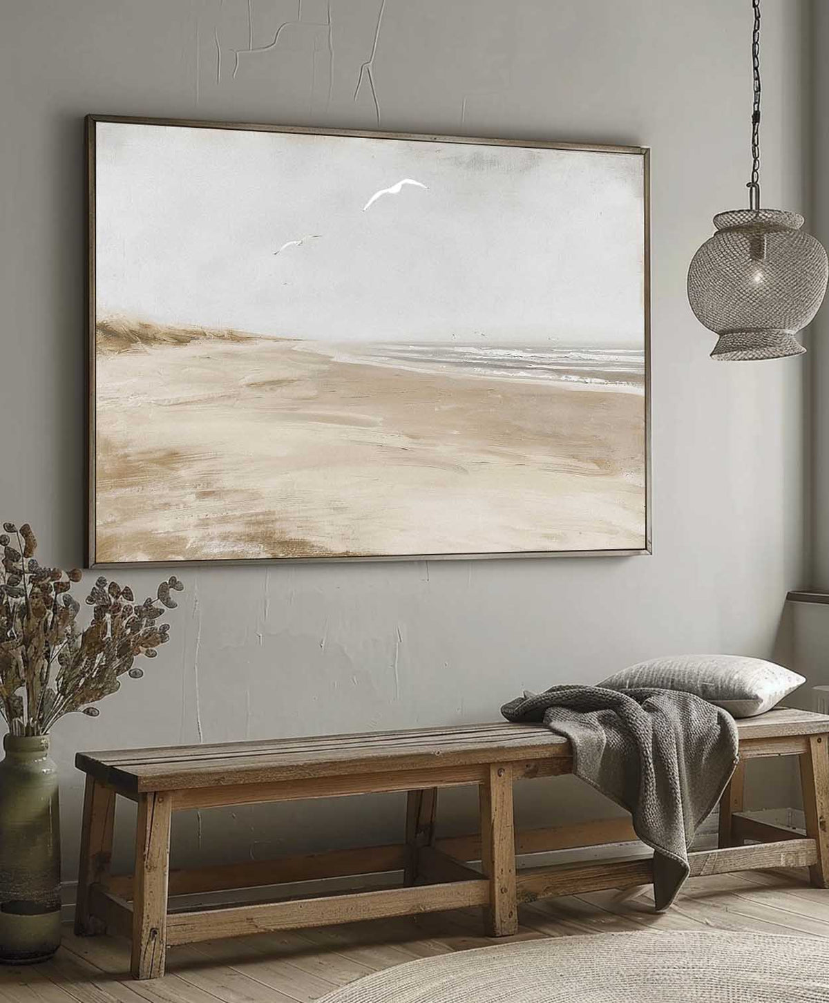Vintage Beach Scene seagulls Painting Vintage Coastal Seaside Painting ...