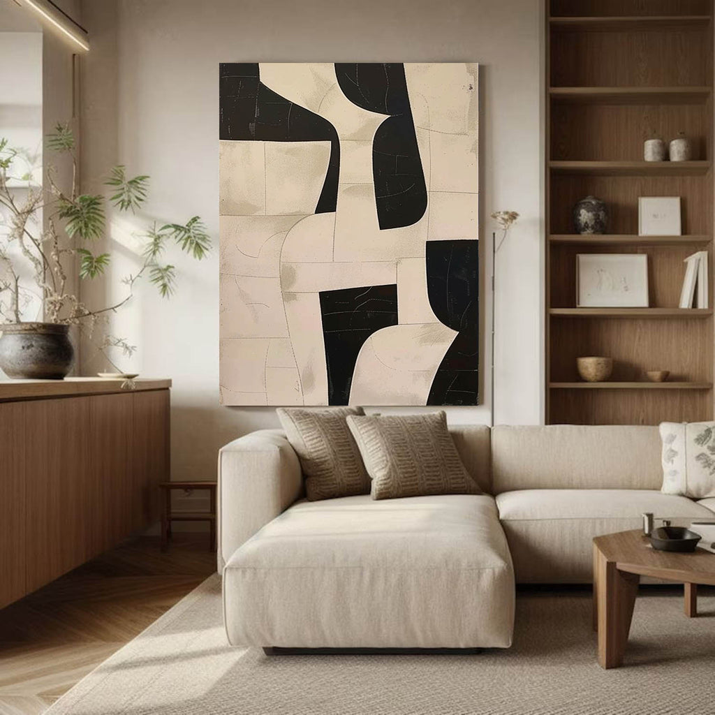 Minimalist Beige & Black Abstract Wall Art Minimalist Beige Painting ...