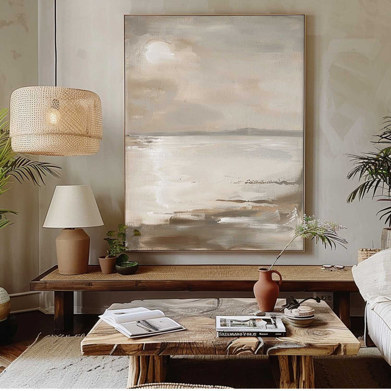 Vintage Sea View Sunset Oil Painting Original Seascape Painting Beige ...