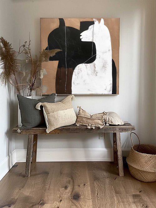 Retro Minimalist Alpaca Canvas Art Retro Large Alpaca Painting On ...