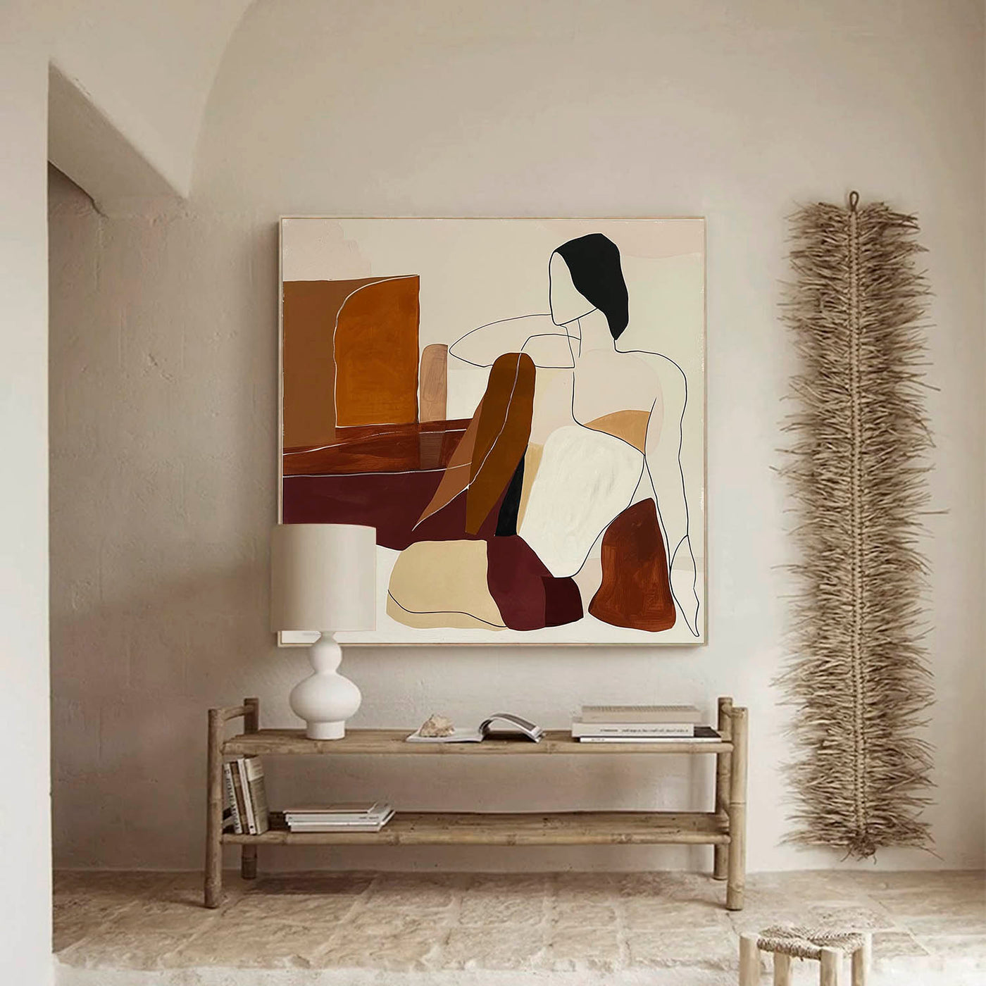 Vintage Women Abstract Painting Framed Woman Wall Art Decor Large ...