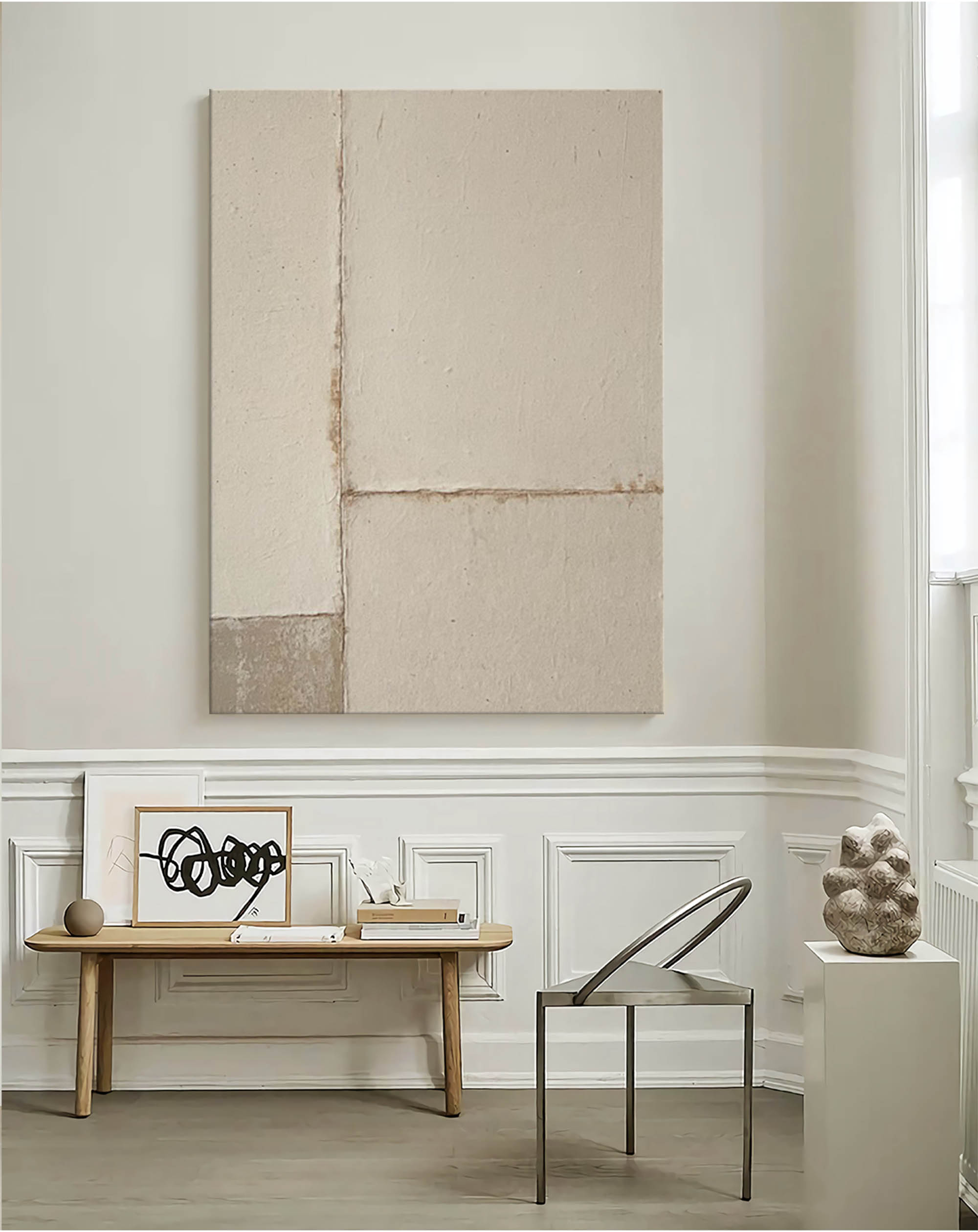 Large Pure Beige Minimalist Painting Neutral Beige Minimal Wall Art ...