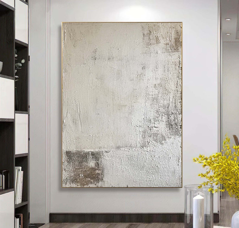 Minimalist White Abstract Painting Large White And Beige Wall Art ...