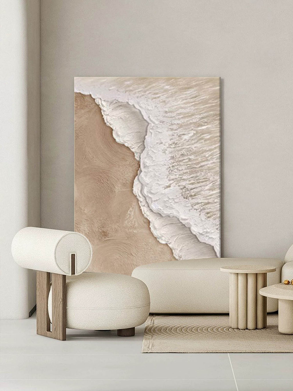 3d White And Beige Minimalist Textured Wall Art Beach Painting Ocean ...
