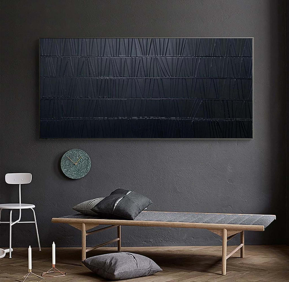 Black Textured Painting Black Wall Art Black Wall Decor Black 3d ...