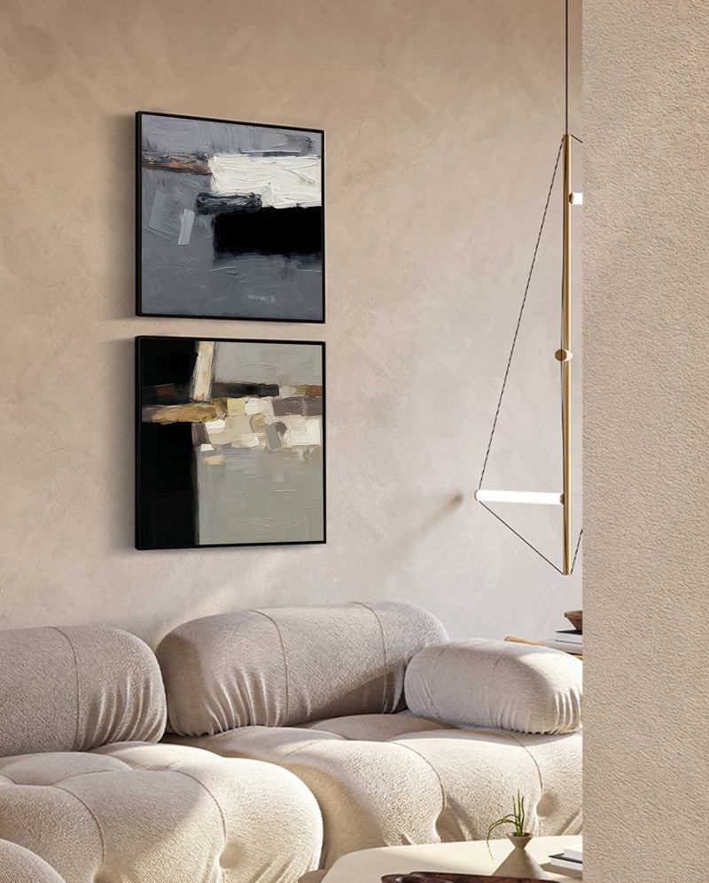 2 Piece Minimalist Abstract Canvas Art Square Framed Contemporary ...