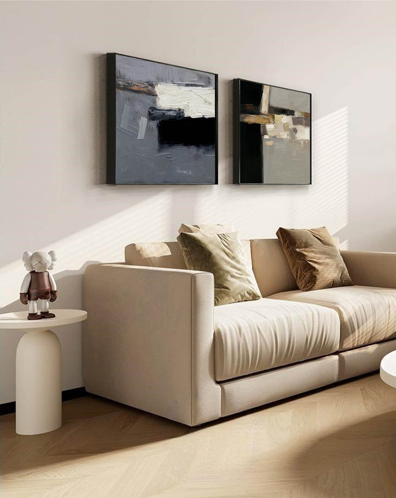 2 Piece Minimalist Abstract Canvas Art Square Framed Contemporary ...