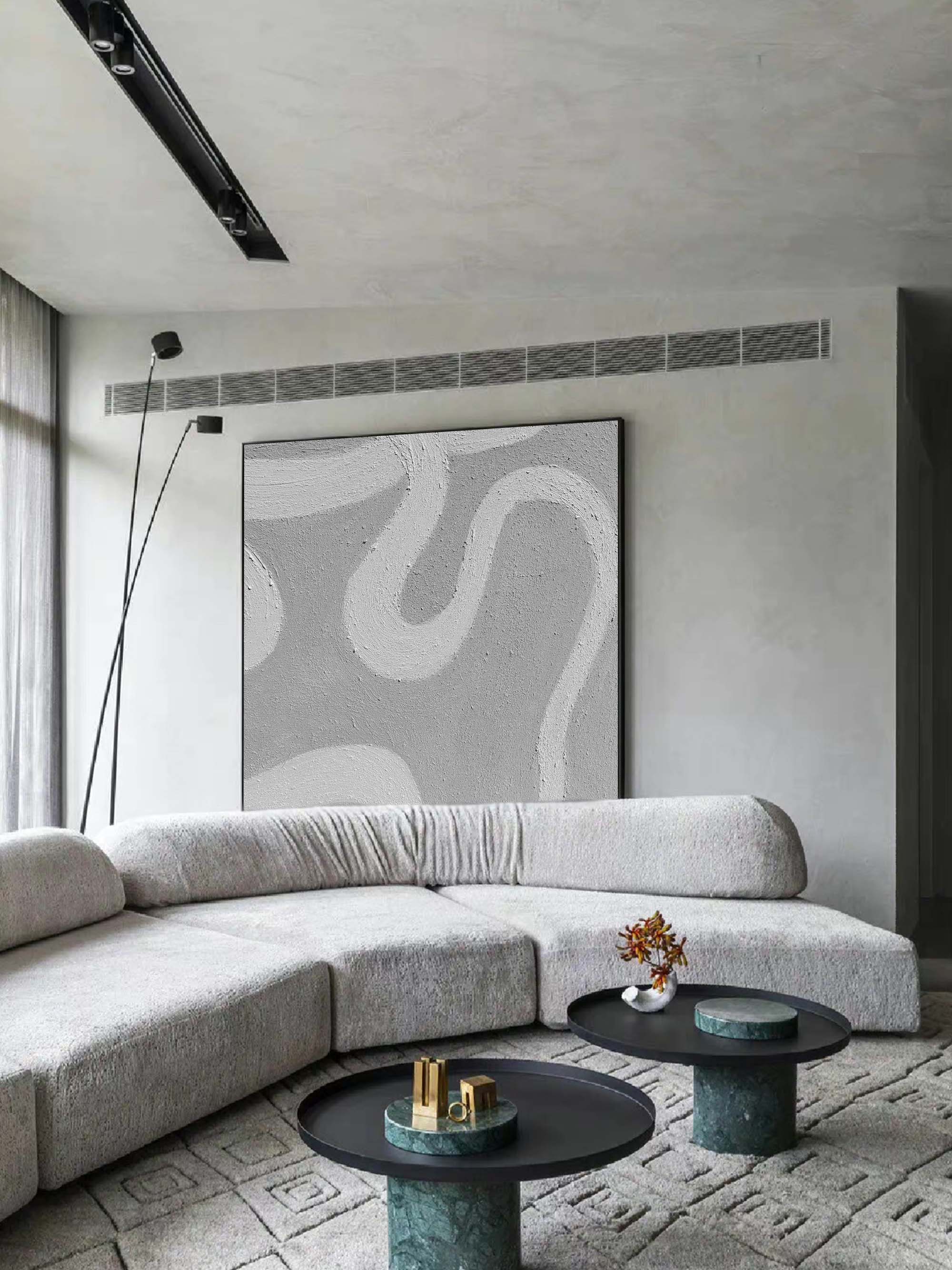 Grey And White Minimalist Line Wall Art Framed Square Canvas Simple ...