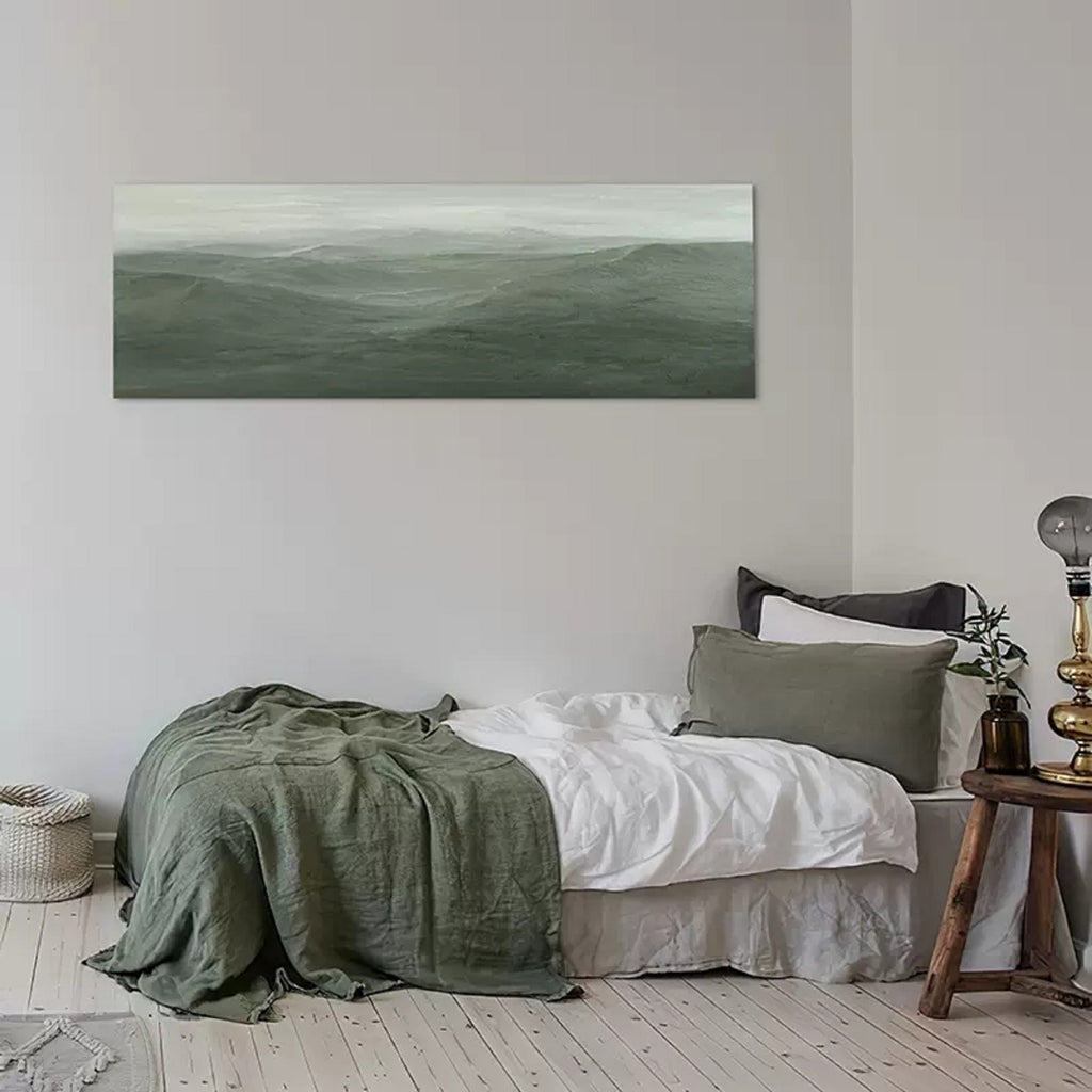 Large Green Minimalist Landscape Painting Framed Minimalist Mountain ...