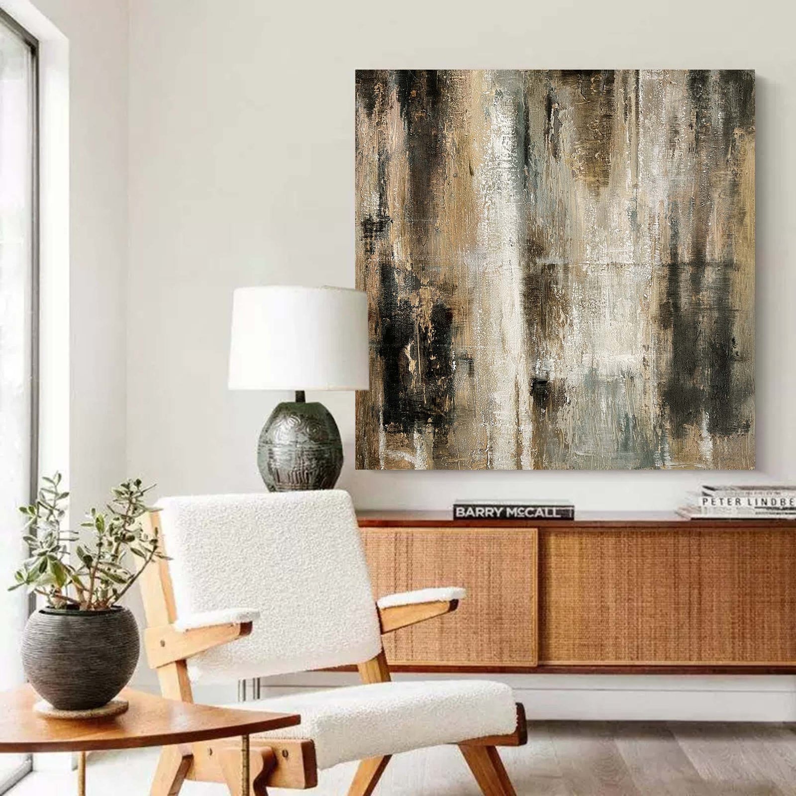 Framed Brown Minimalist Abstract Painting Acrylic Modern Abstract ...