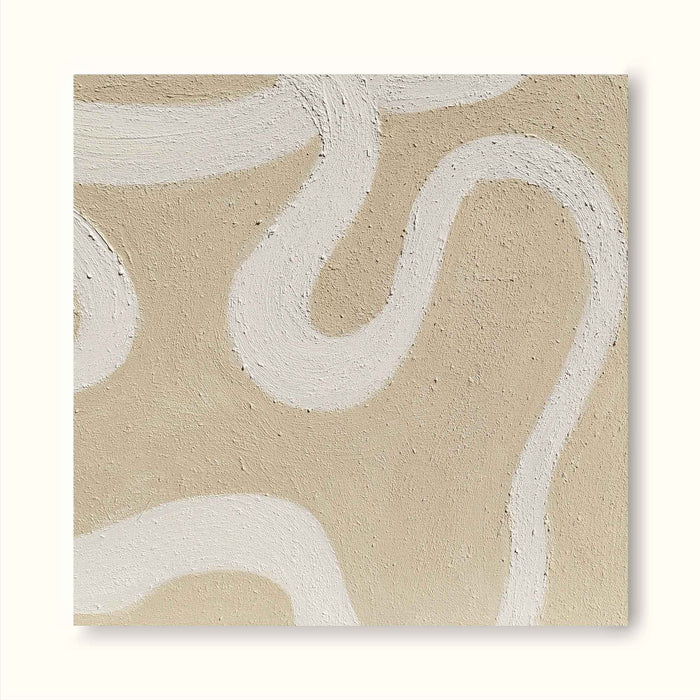 Beige And White Simple Minimalist Line Art Framed Square Canvas ...