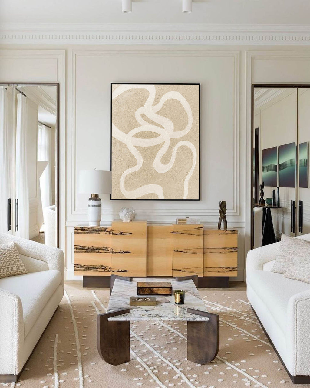 Minimalist Line Art Beige White Minimalist Wall Art Framed Minimalist ...